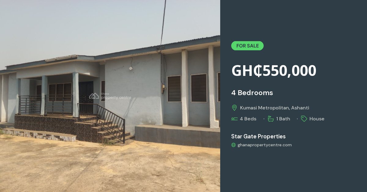 For Sale: 4 Bedrooms, Fumesua Okyerekrom, Tech Ejisu Road, Kumasi ...